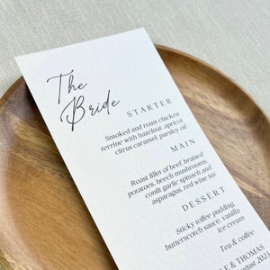 Wedding Menu Place Cards, Isabelle, Personalised Wedding Menu ...