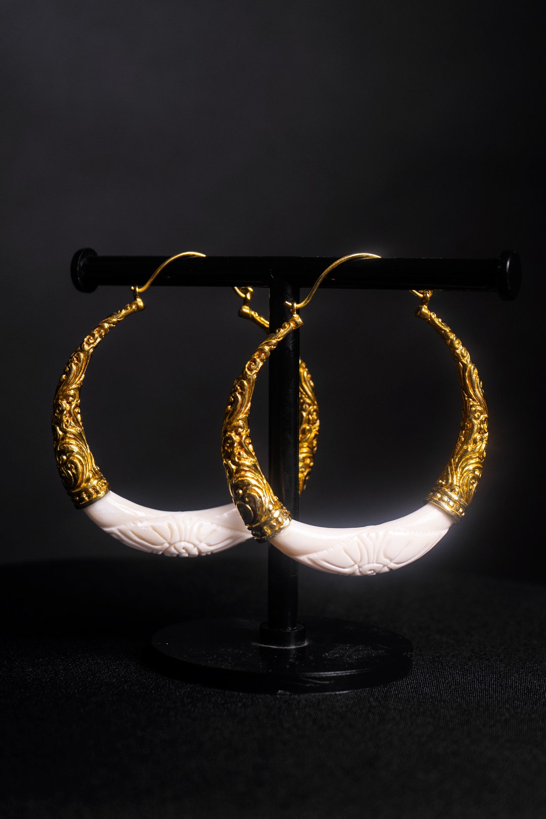 Tribal Gold Bone Embellished Hoops - Etsy