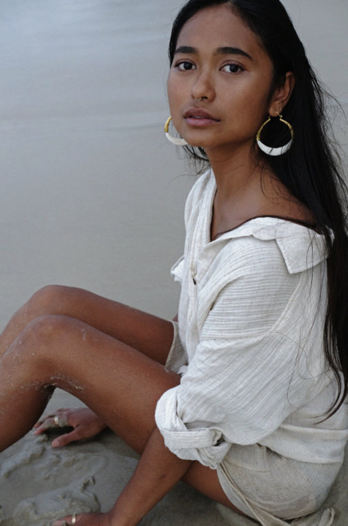 Tribal Gold Bone Embellished Hoops - Etsy