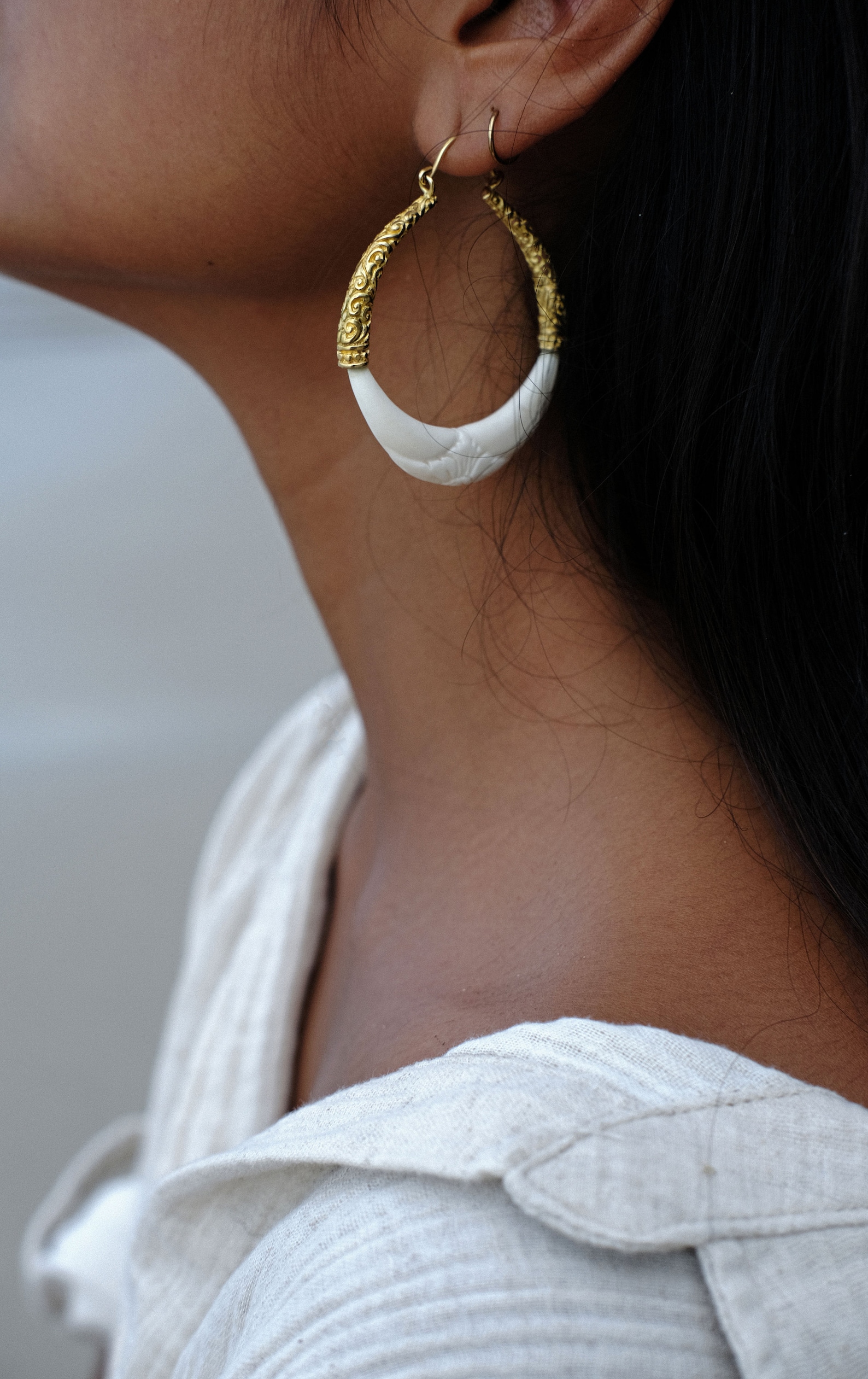 Tribal Gold Bone Embellished Hoops - Etsy