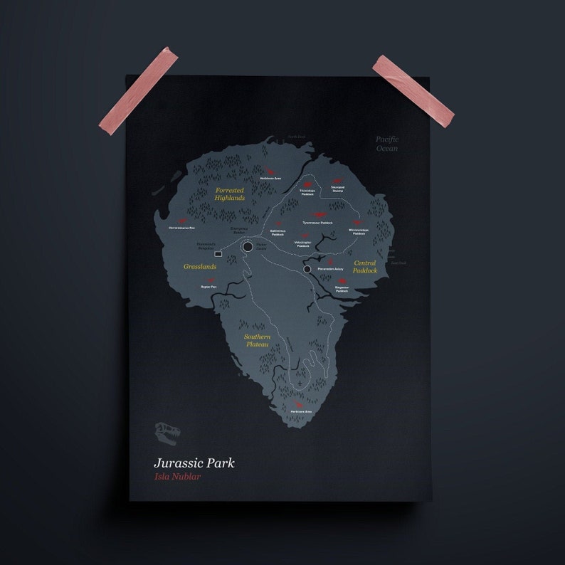 Jurassic Park Map Poster, Isla Nublar Map Wall Art Prints - Etsy España
