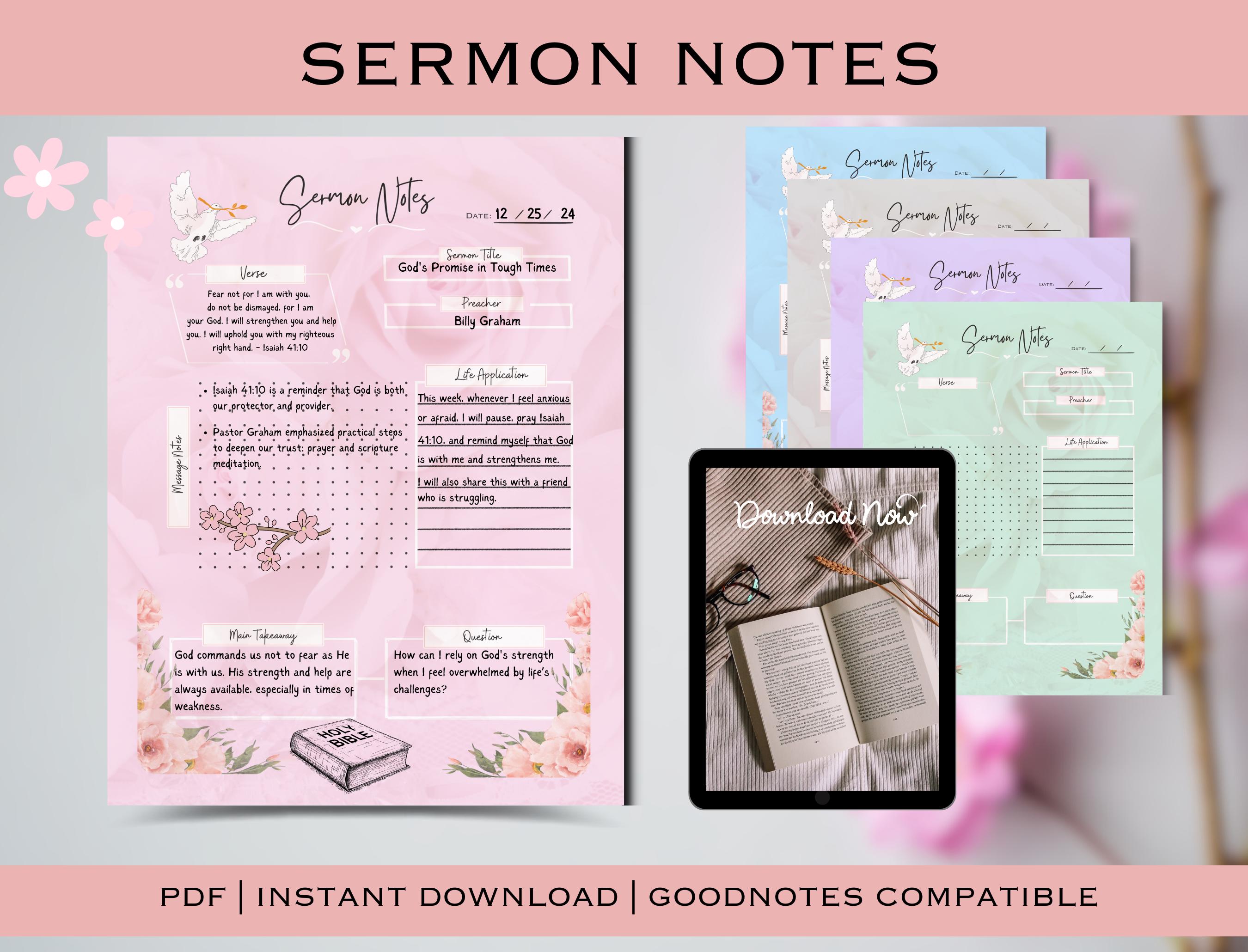 Sermon Notes Printable, Colorful Sermon Notes Template, Bible ...