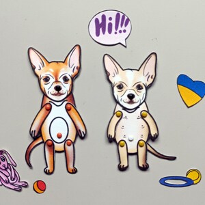 Articulated Paper Doll Dog Chihuahua, SET of 2 Assembled Paper Puppets ...
