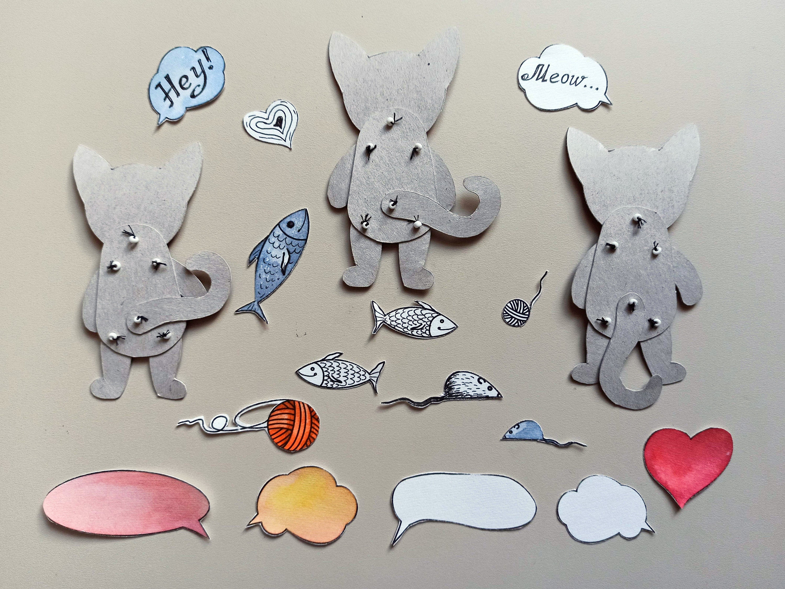 Paper Dolls Articulated Cat SET of 3 Assembled Paper Puppets. - Etsy