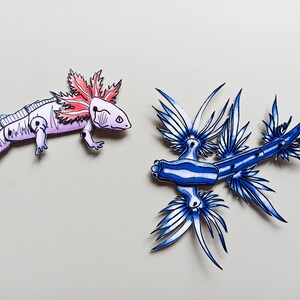 Articulated Doll Axolotl and Blue Dragon Sea Slug, Glaucus Atlanticus ...