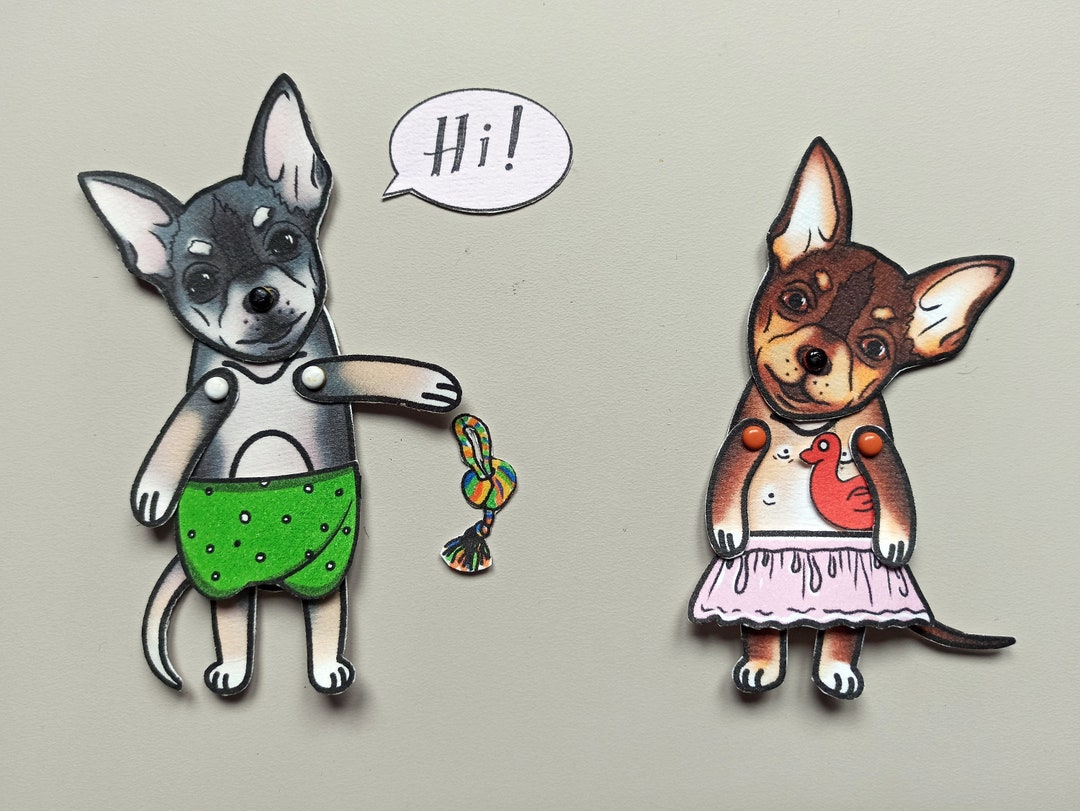 Articulated Paper Doll Dog Chihuahua, SET of 2 Assembled Paper Puppets ...