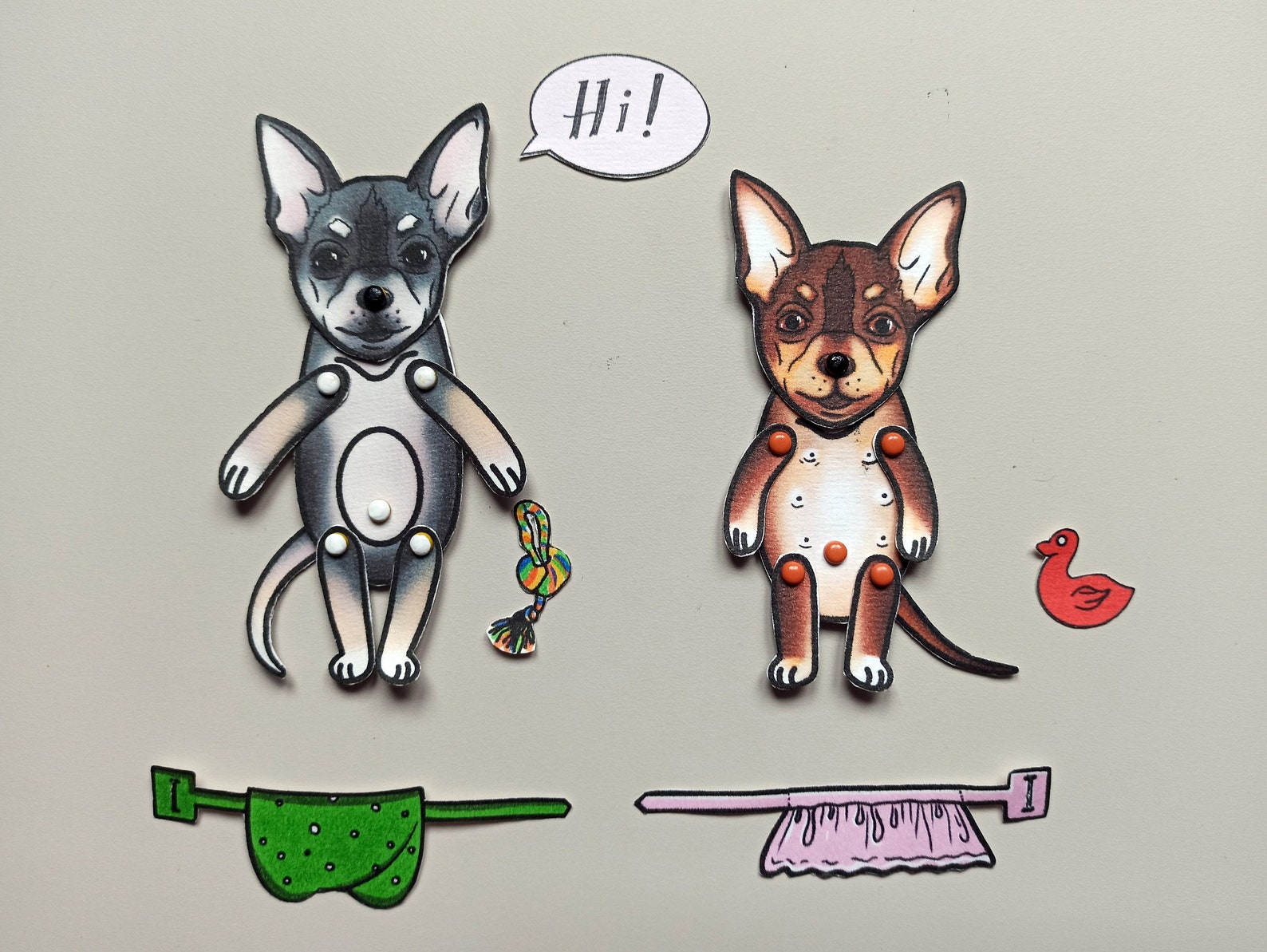 Articulated Paper Doll Dog Chihuahua, SET of 2 Assembled Paper Puppets ...