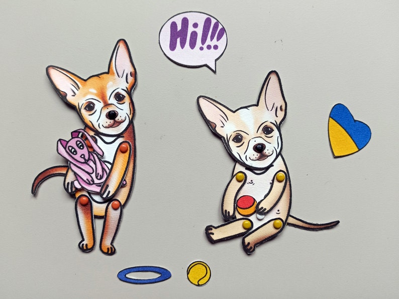 Articulated Paper Doll Dog Chihuahua, SET of 2 Assembled Paper Puppets ...