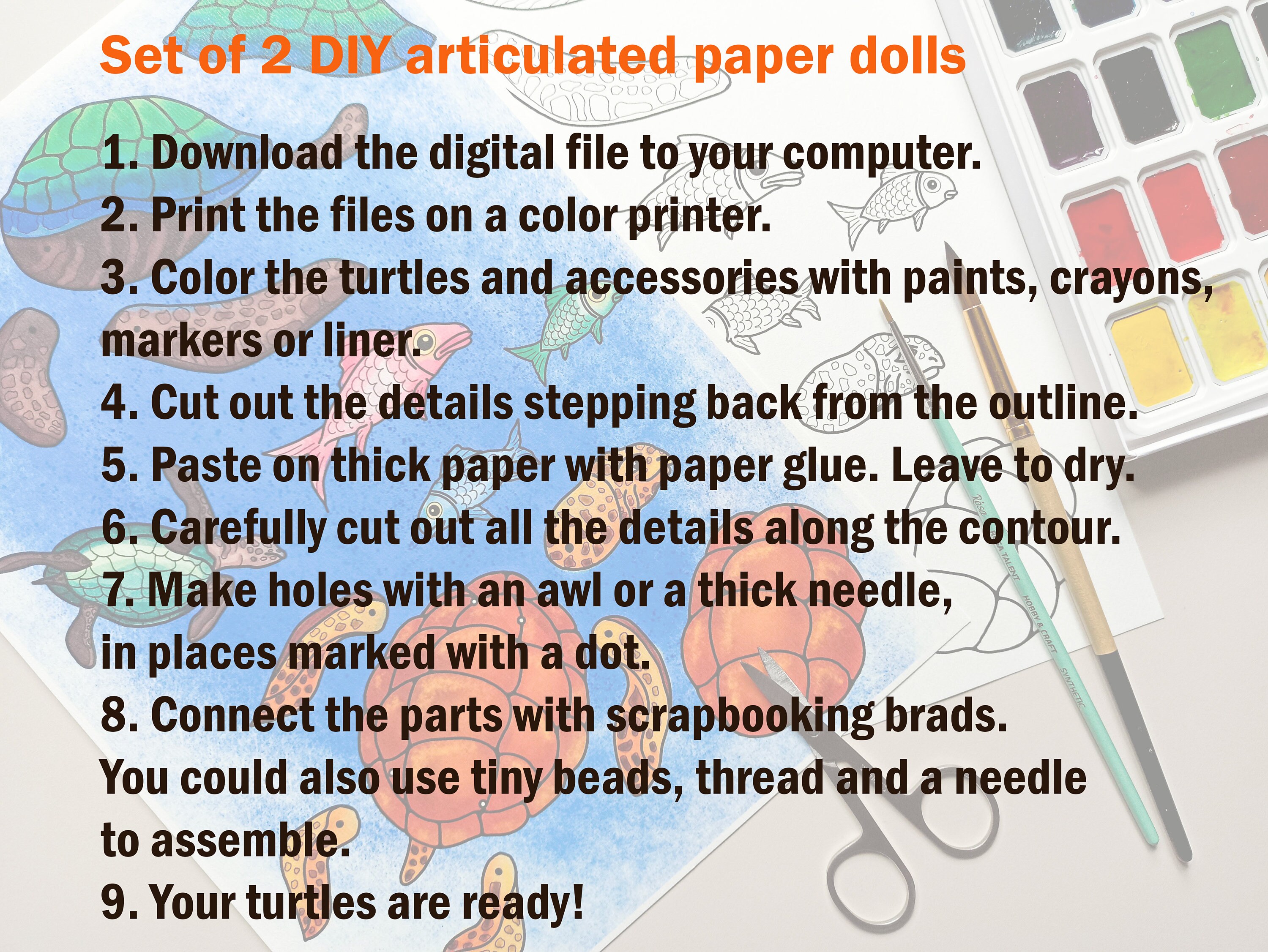 Articulated Doll Sea Turtle Digital Paper Dolls Sea Turtle - Etsy