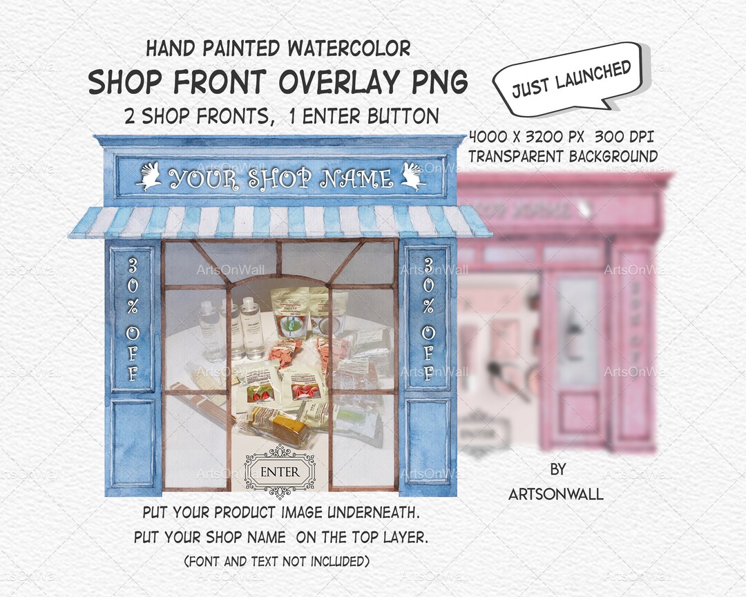 Shop Front Overlay Clipart, Watercolor Overlay PNG, Storefront Mock-up ...
