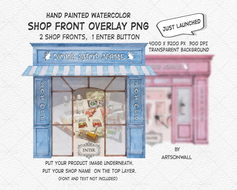 Shop Front Overlay Clipart Watercolor Overlay PNG Storefront - Etsy