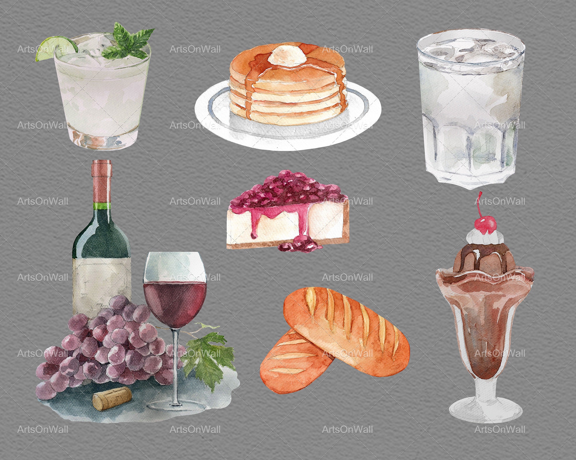 Food and Drinks Clipart Hand-painted Food Illustration Food - Etsy