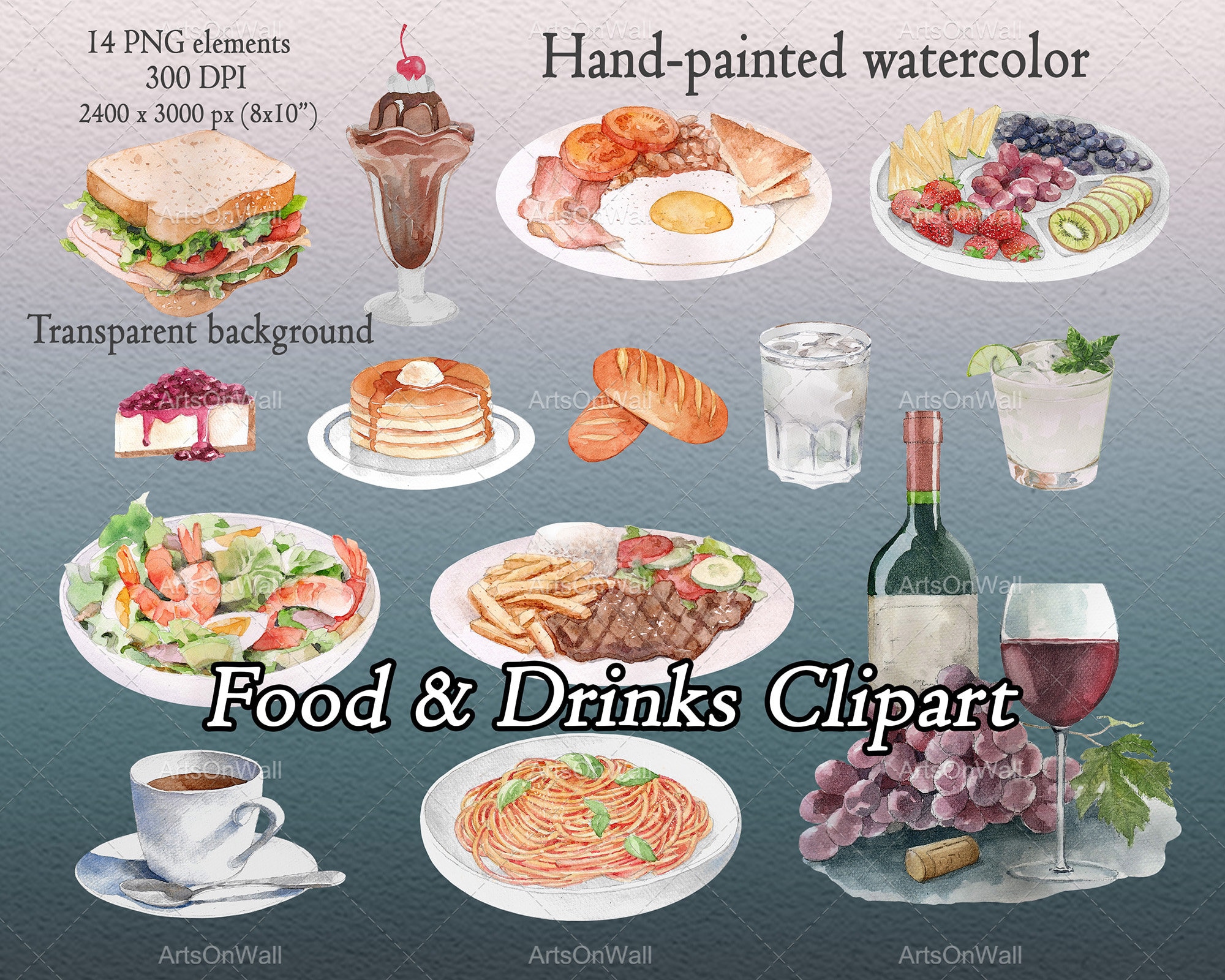 Food and Drinks Clipart Hand-painted Food Illustration Food - Etsy