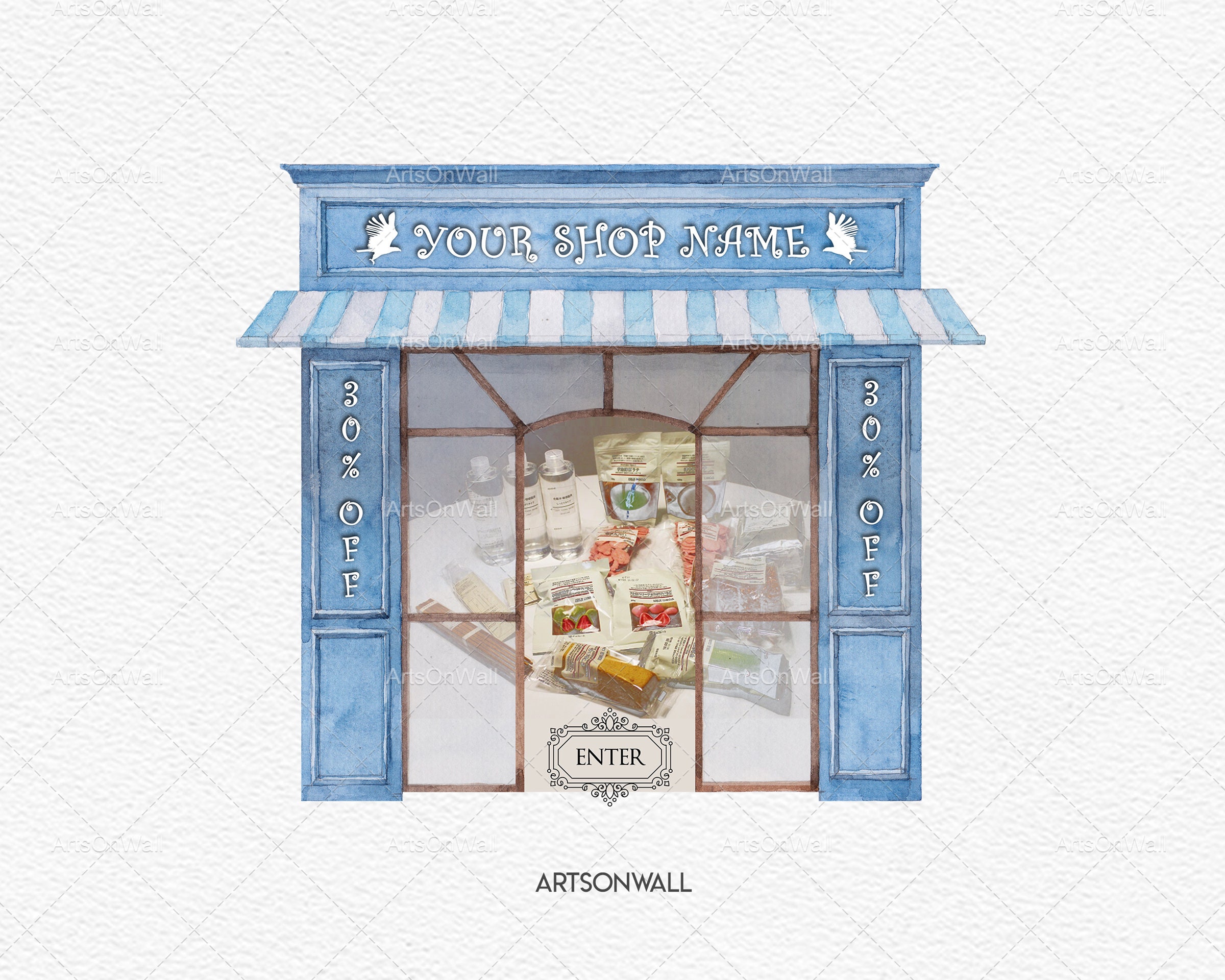 Shop Front Overlay Clipart, Watercolor Overlay PNG, Storefront Mock-up ...