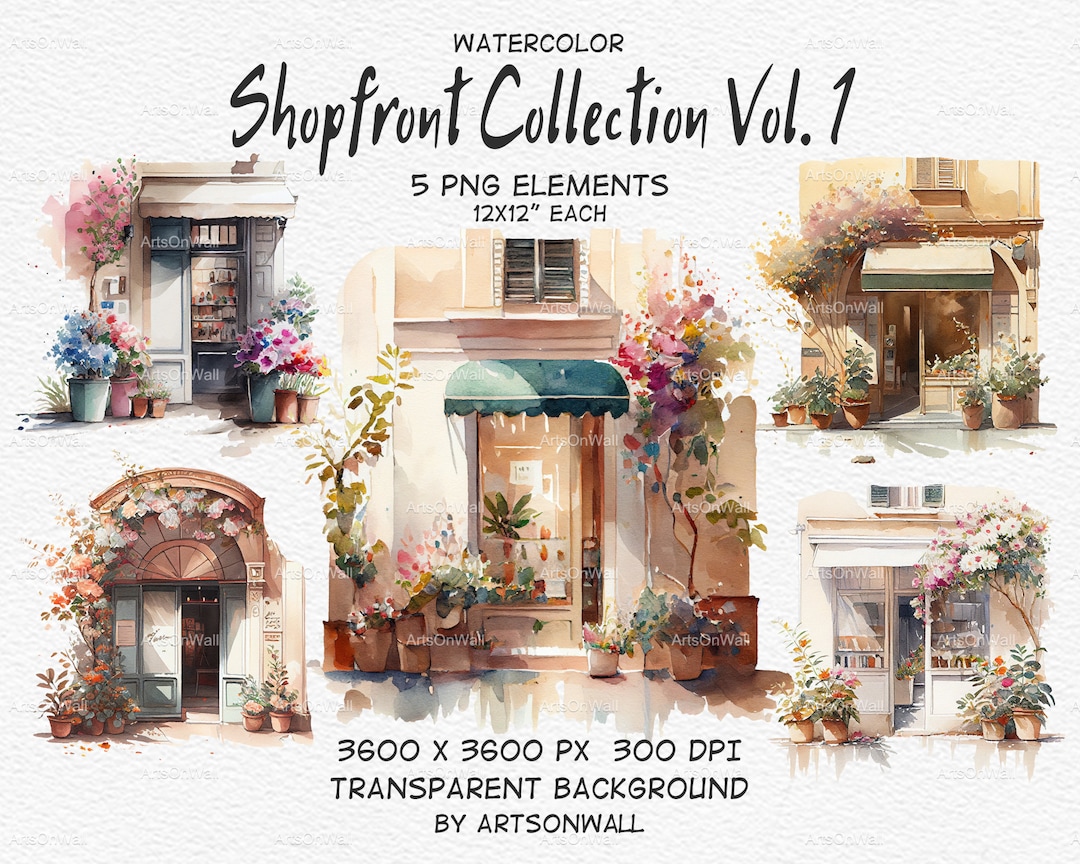 Shopfront Clipart, Storefront With Display Windows, Flower Plants ...