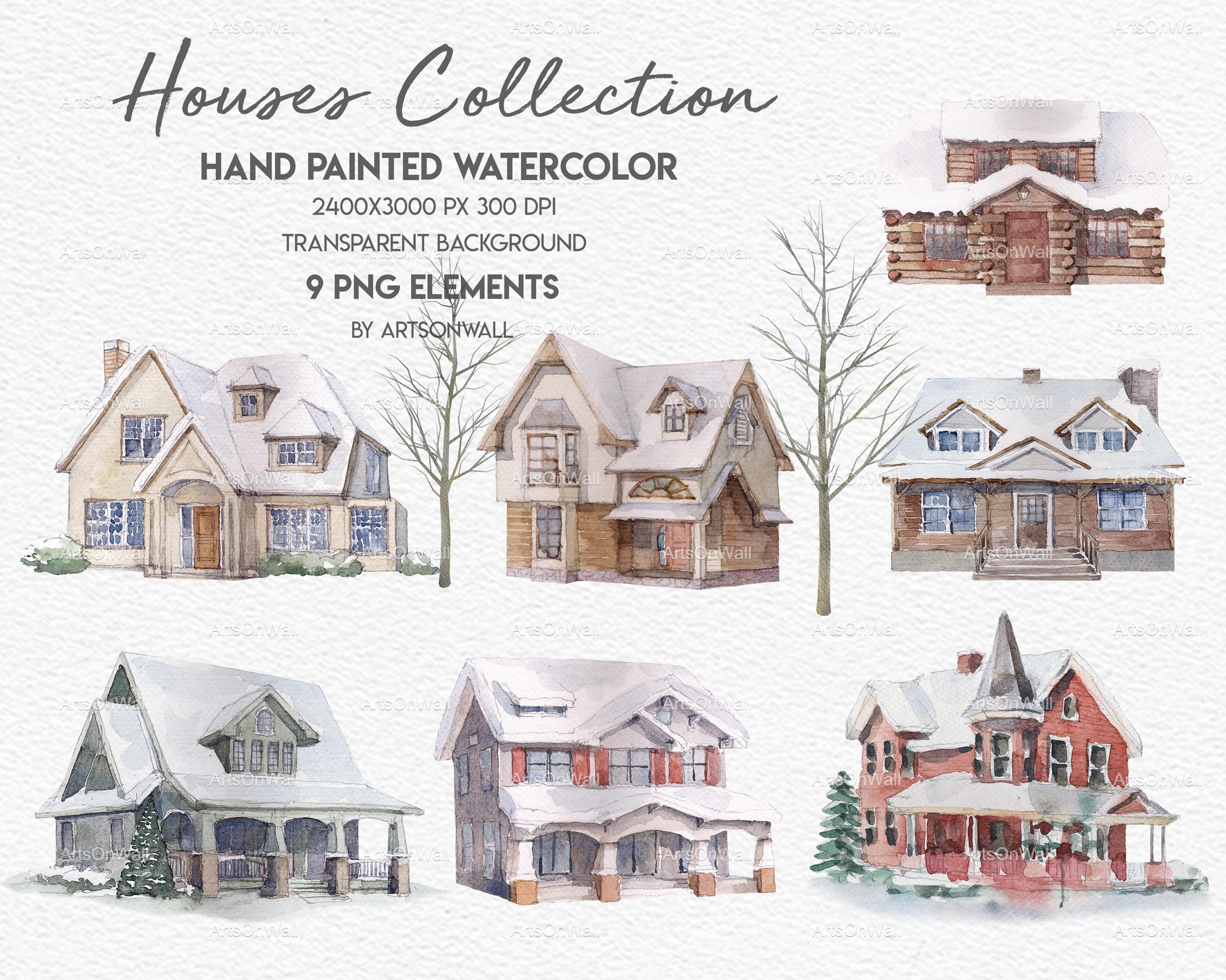Watercolor Houses Clipart Hand-painted House Illustration - Etsy