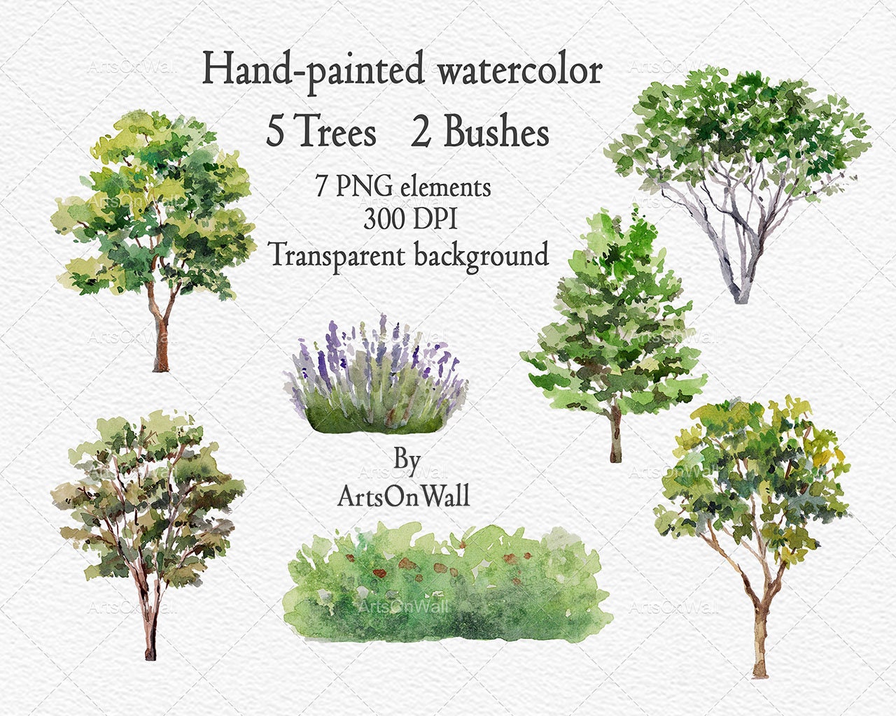 Tree Clipart Hand Painted Watercolor Transparent Background - Etsy