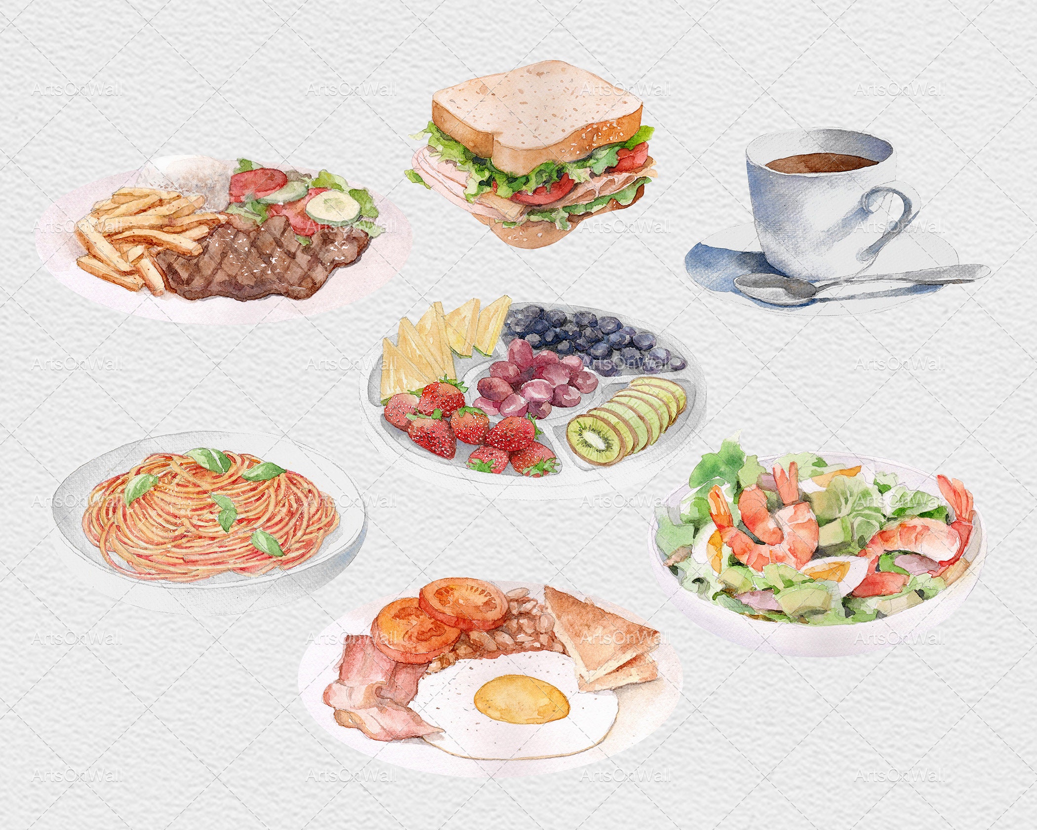 Food and Drinks Clipart Hand-painted Food Illustration Food - Etsy