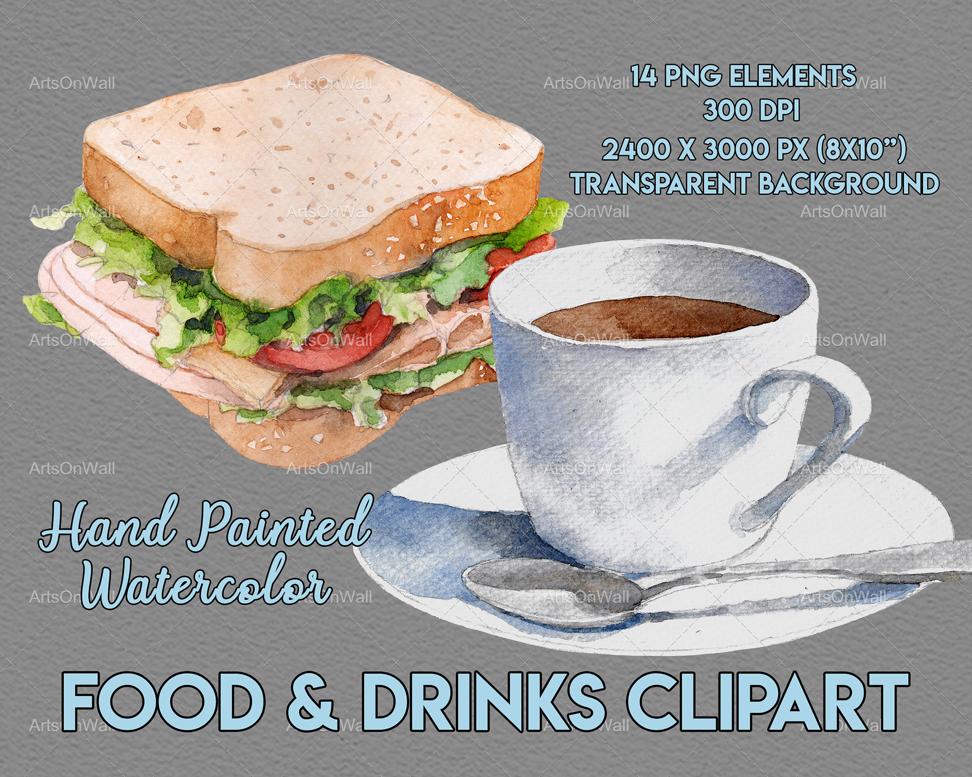 Food and Drinks Clipart Hand-painted Food Illustration Food - Etsy