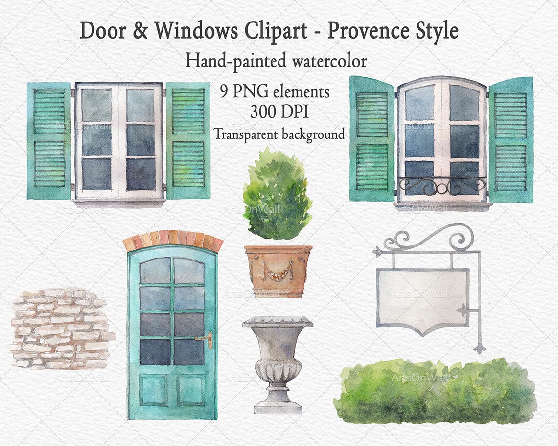 Door Windows Clipart Hand Painted Watercolor Provence Style - Etsy