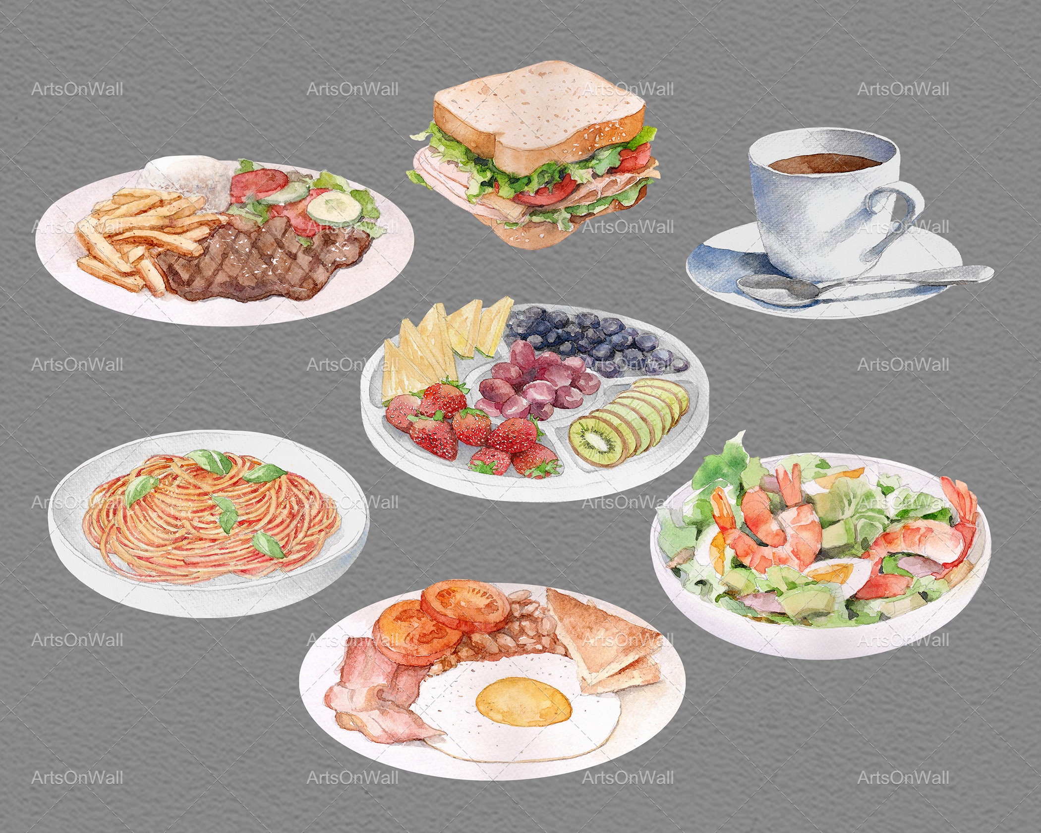 Food and Drinks Clipart Hand-painted Food Illustration Food - Etsy