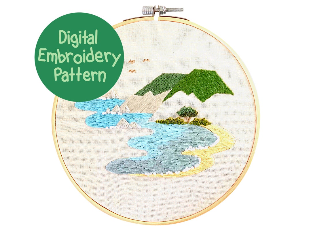 Coast Landscape Embroidery Pattern, Coastal Scene Hand Embroidery ...