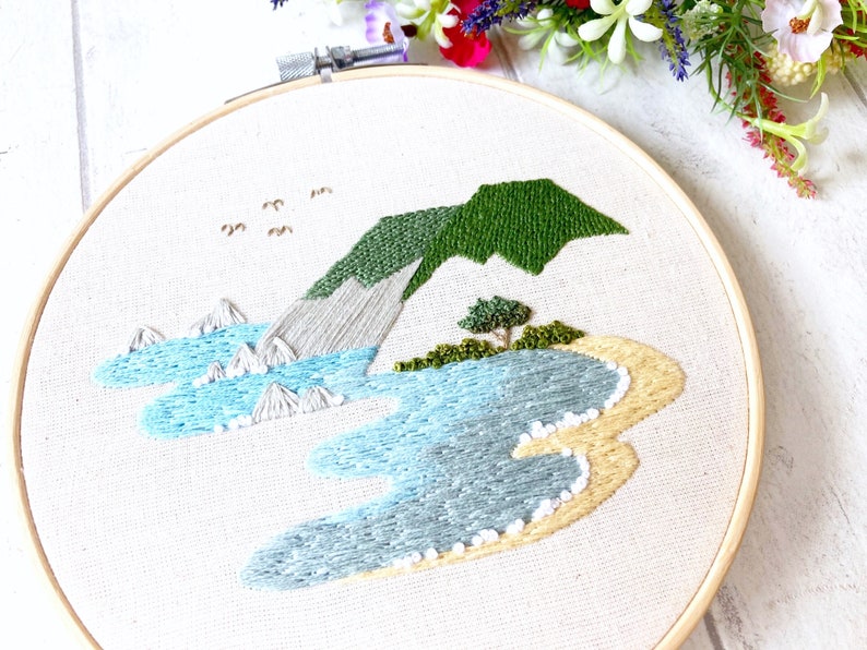 Coast Landscape Embroidery Pattern, Coastal Scene Hand Embroidery ...