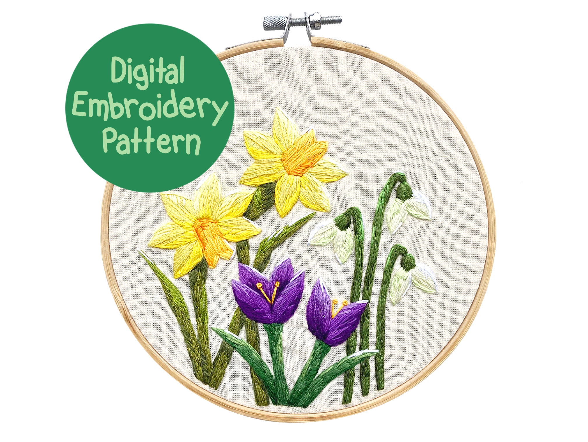 Daffodil Embroidery, Flower Embroidery Pattern, Floral Hand Embroidery ...