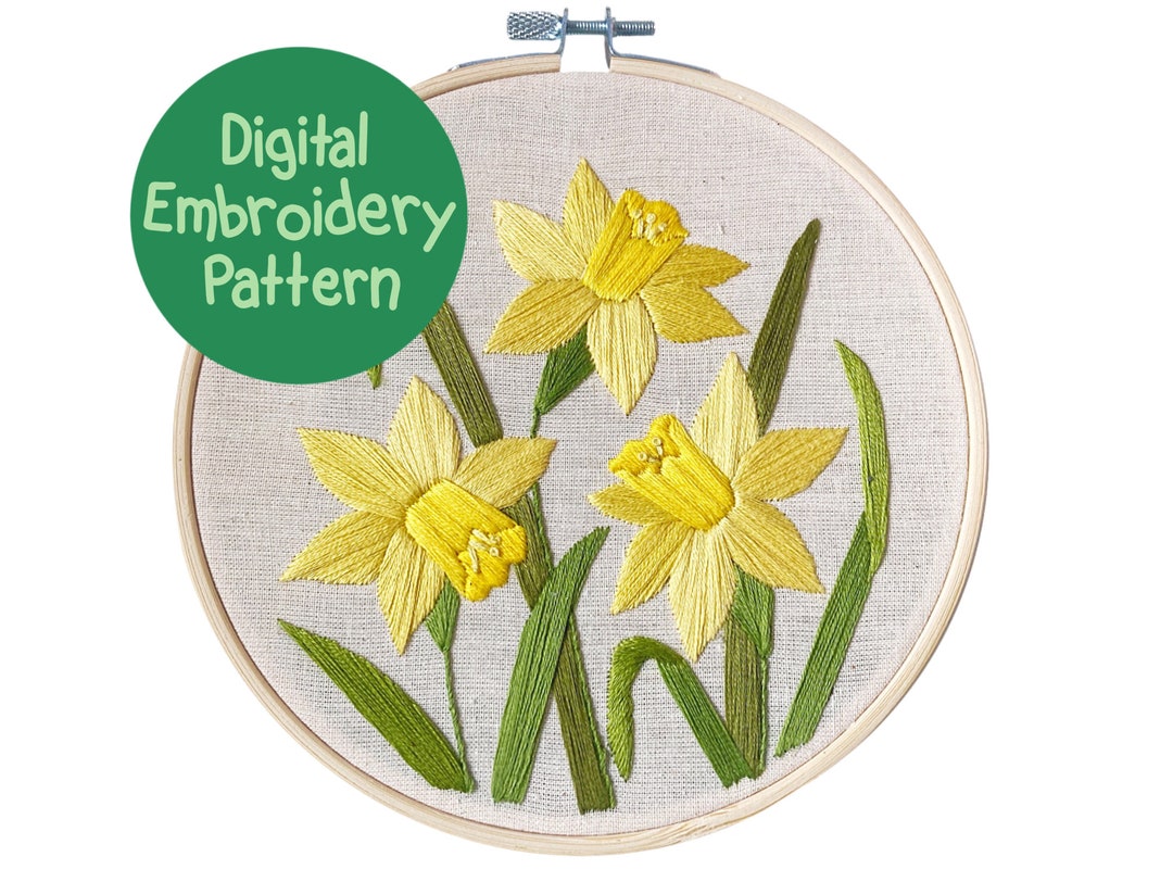 Daffodil Embroidery Pattern, Daffodils Embroidery Design, Flower ...