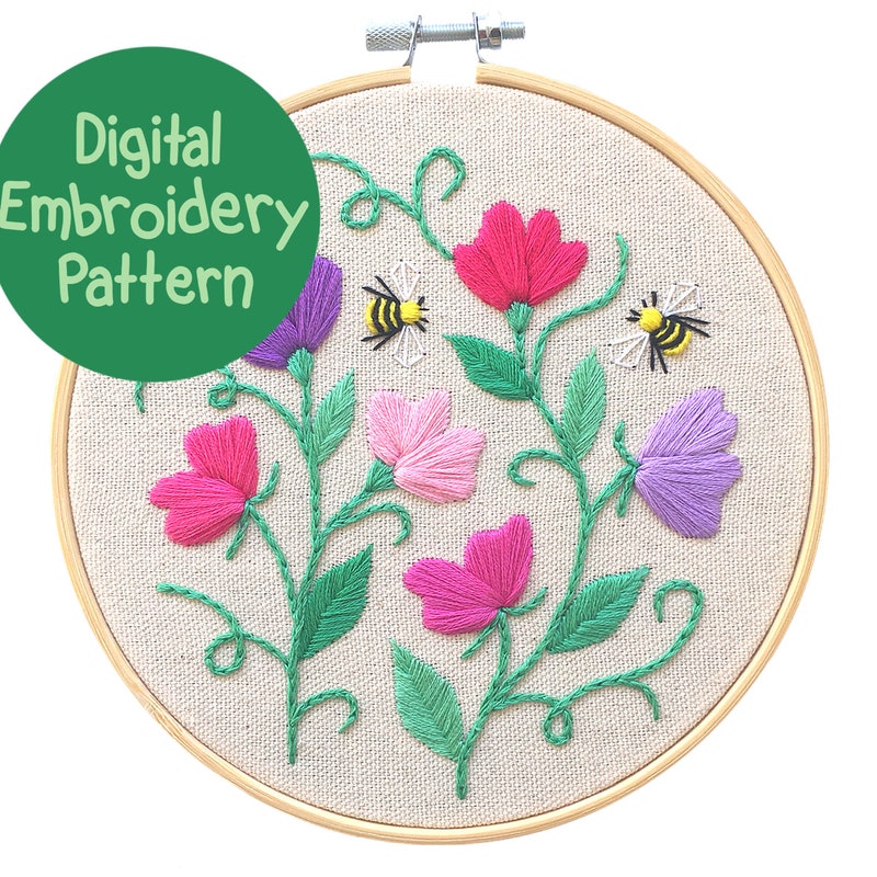 Sweet Pea Hand Embroidery - Etsy