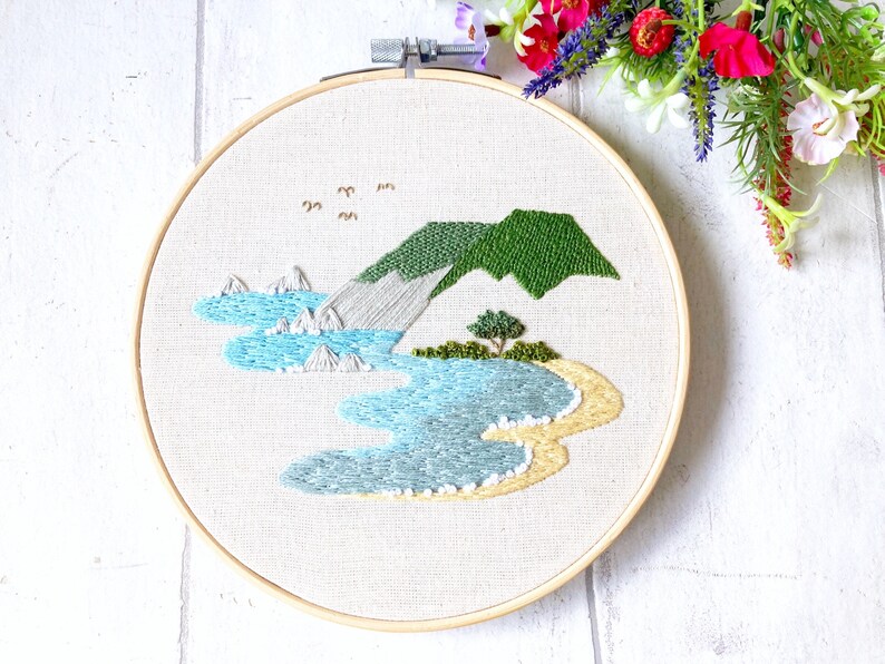 Coast Landscape Embroidery Pattern, Coastal Scene Hand Embroidery ...
