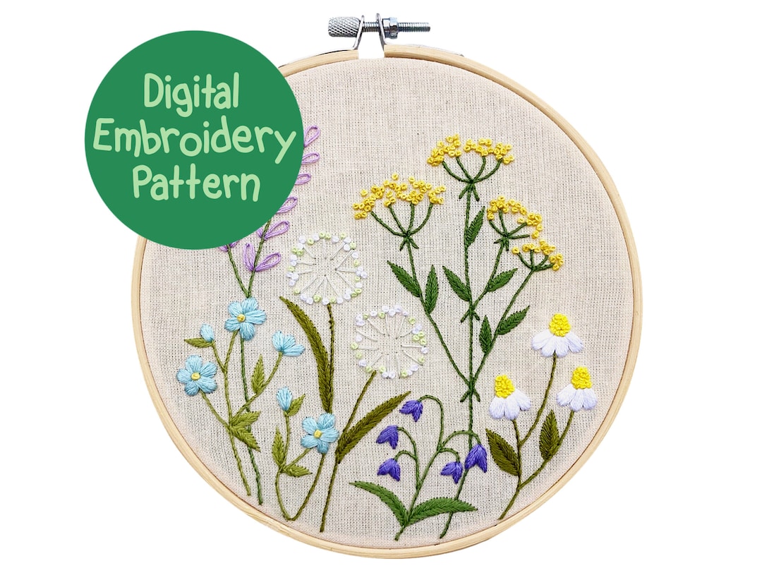 Wildflower Embroidery Pattern, Flower Embroidery Pattern, Floral Hand ...