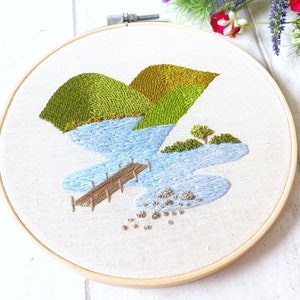 Lakes Landscape Embroidery Pattern, Countryside Scene Hand Embroidery ...