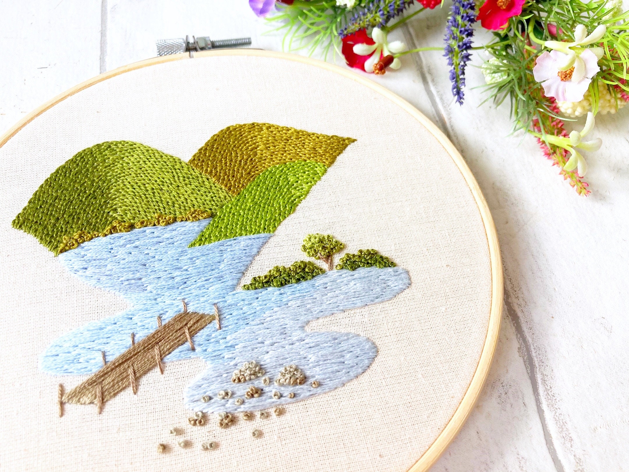 Lakes Landscape Embroidery Pattern Countryside Scene Hand - Etsy