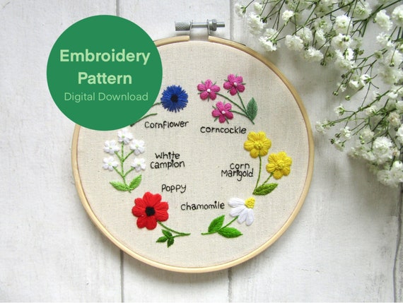 Wildflower Embroidery Pattern Floral Wreath Embroidery - Etsy
