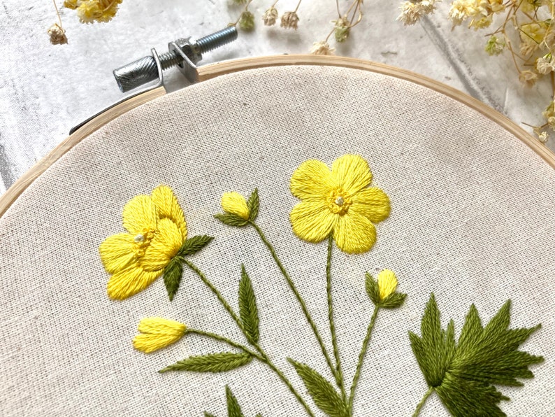 Buttercup Embroidery Pattern, Flower Embroidery Pattern, Beginner ...