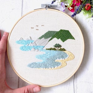 Coast Landscape Embroidery Pattern, Coastal Scene Hand Embroidery ...
