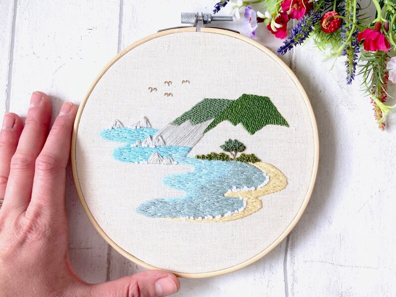 Coast Landscape Embroidery Pattern Coastal Scene Hand - Etsy