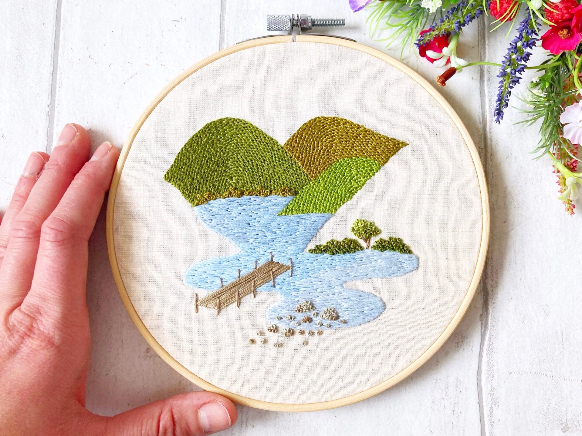 Lakes Landscape Embroidery Pattern Countryside Scene Hand - Etsy