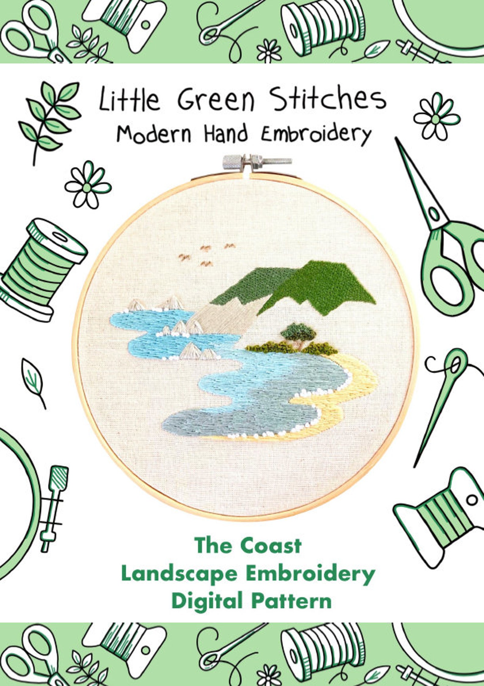 Coast Landscape Embroidery Pattern, Coastal Scene Hand Embroidery ...