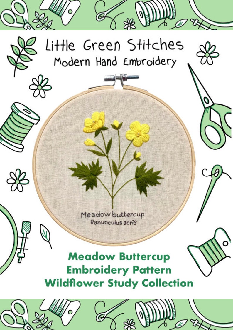 Buttercup Embroidery Pattern, Flower Embroidery Pattern, Beginner ...