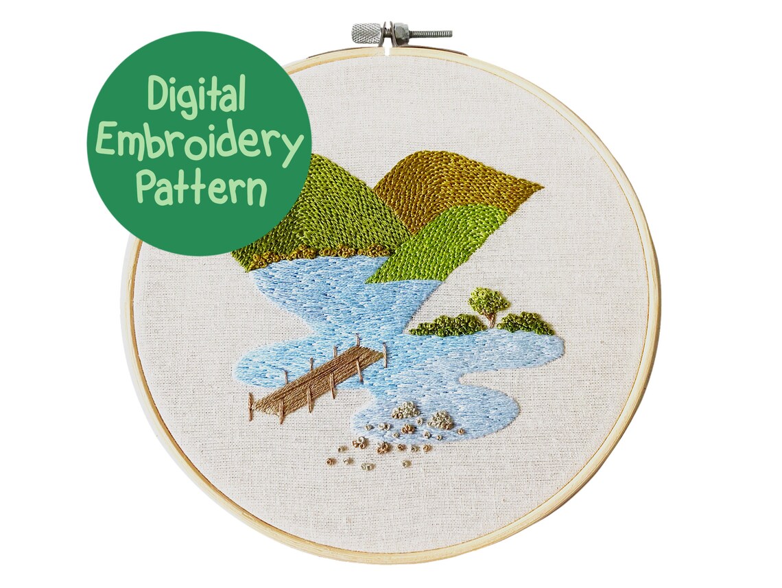 Lakes Landscape Embroidery Pattern Countryside Scene Hand - Etsy