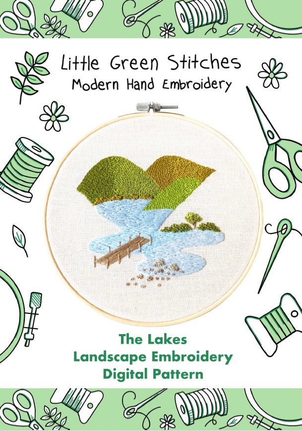Lakes Landscape Embroidery Pattern, Countryside Scene Hand Embroidery ...