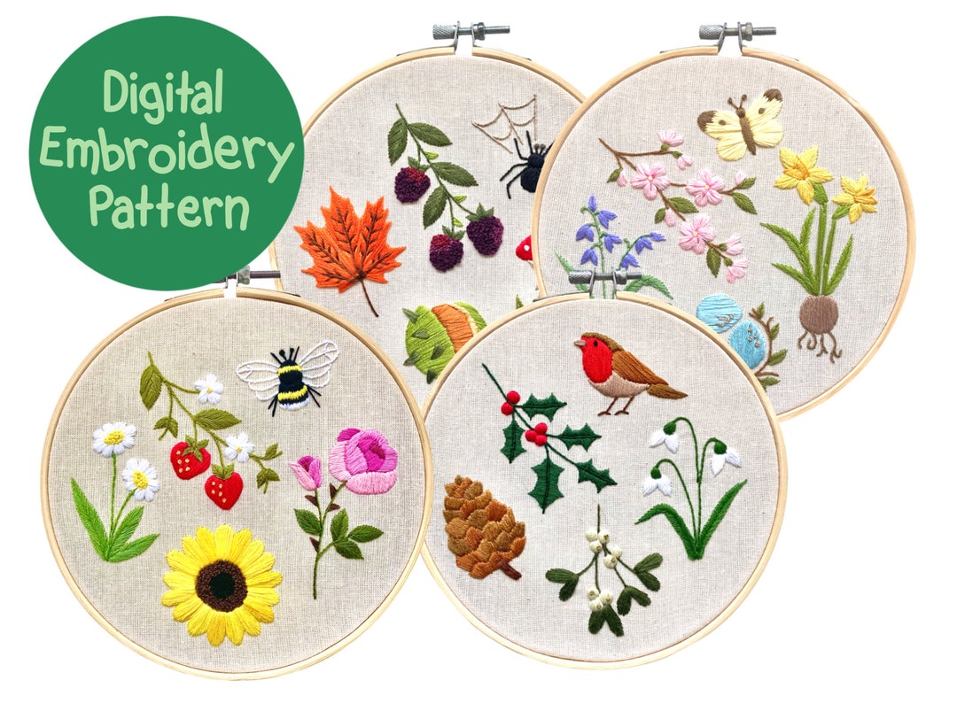 Seasons Embroidery Pattern, 4 PDF Nature Embroidery Patterns, Spring ...