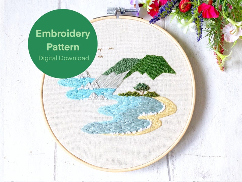 Coast Landscape Embroidery Pattern Coastal Scene Hand - Etsy
