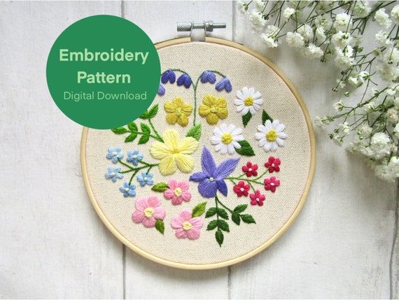 Floral Embroidery PDF Pattern Flower Hand Embroidery Pattern | Etsy