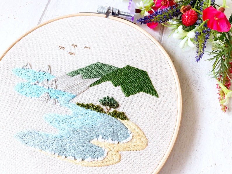 Coast Landscape Embroidery Pattern Coastal Scene Hand - Etsy