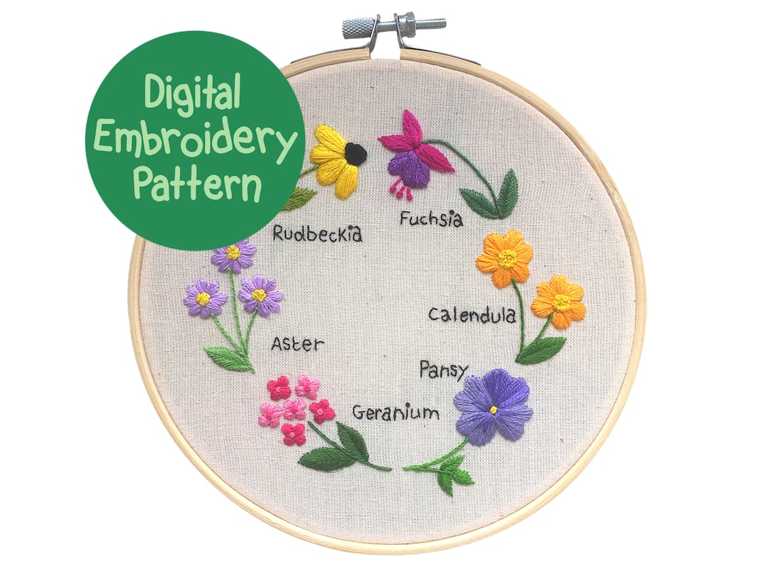 Flower Hand Embroidery Pattern, Floral Embroidery Design, Embroidery ...