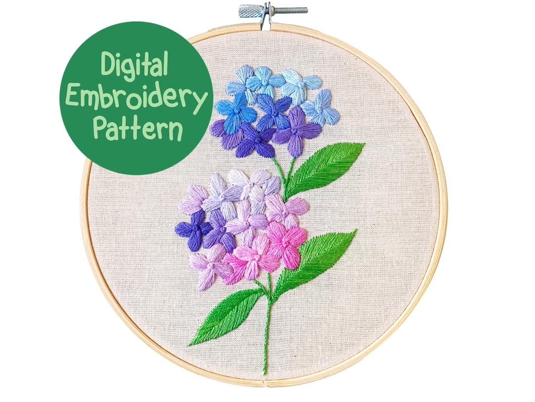 Hydrangea Embroidery Pattern, Floral Hand Embroidery Pattern, Beginners ...