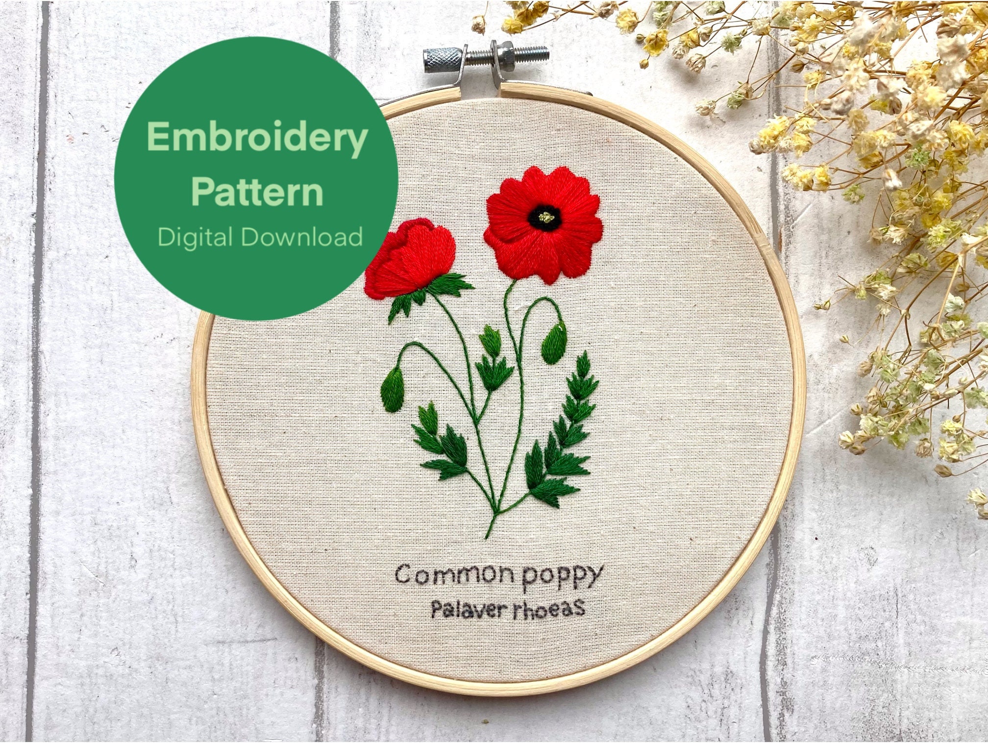 Poppy Hand Embroidery Pattern Wildflower Embroidery Pattern | Etsy